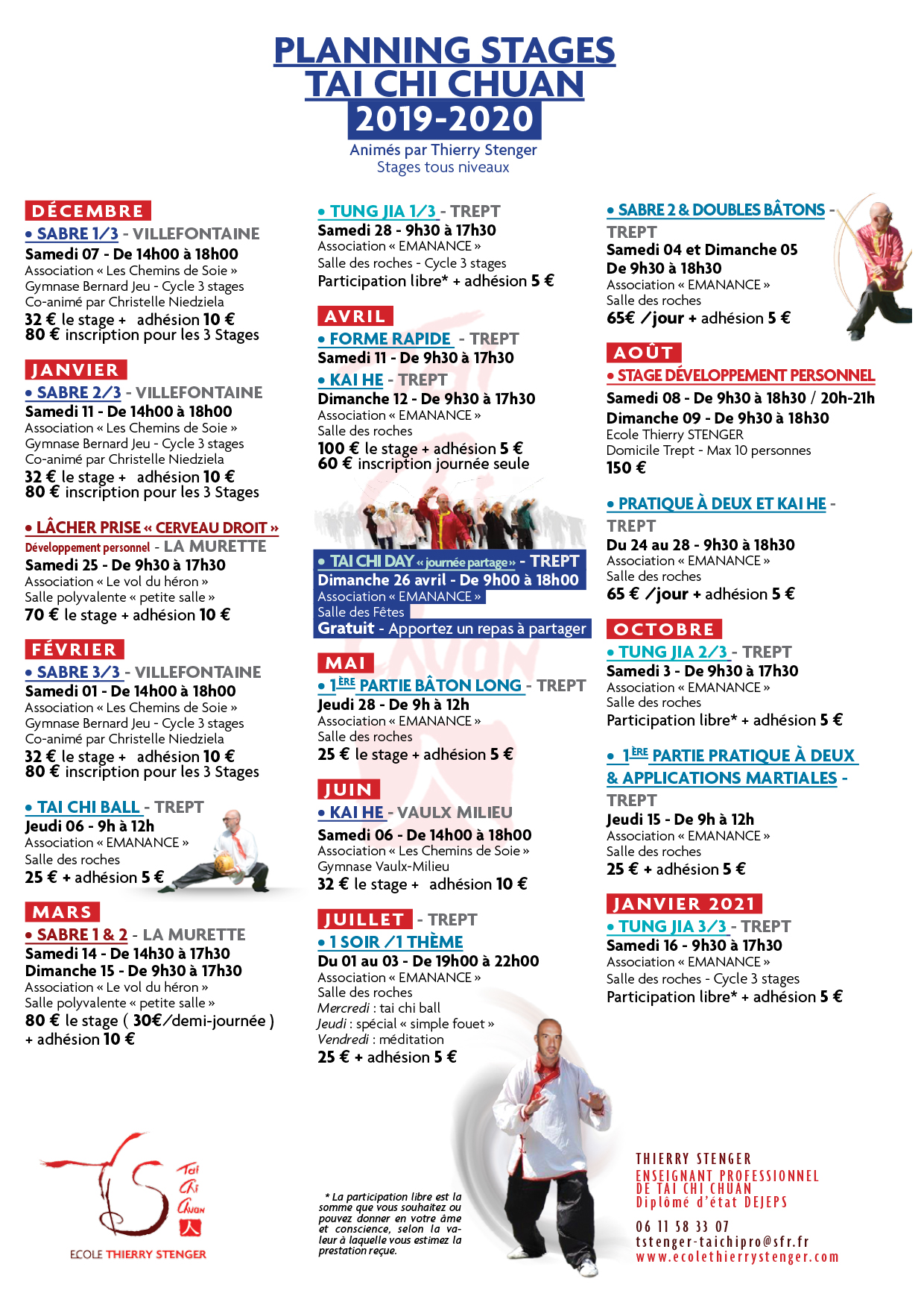 planning stage saison 2019-2020 - Ecole de Tai-Chi-Chuan Thierry Stenger